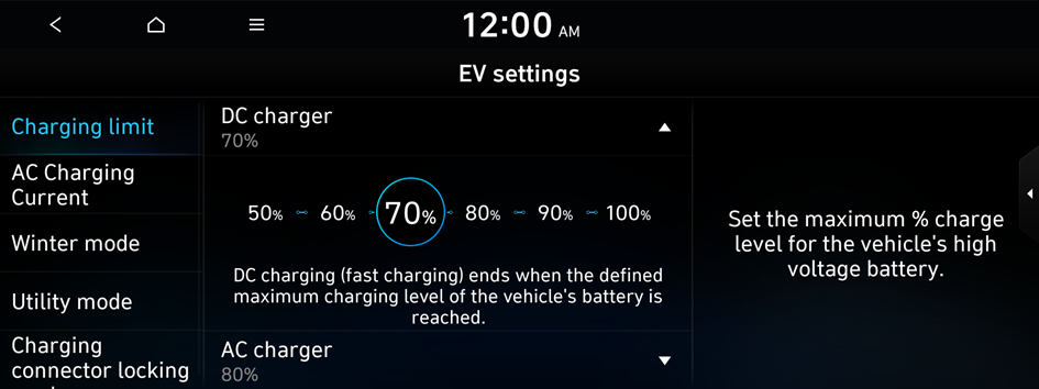 You can set the battery amount to charge.