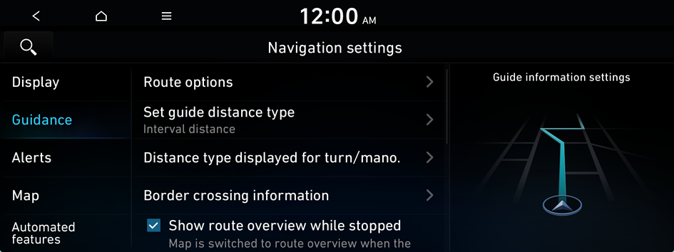 Route options or Route avoidance options