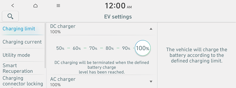 You can set the battery amount to charge.